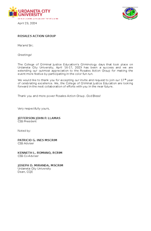 acknowledgement letter sample in research - URDANETA CITY UNIVERSITY ...
