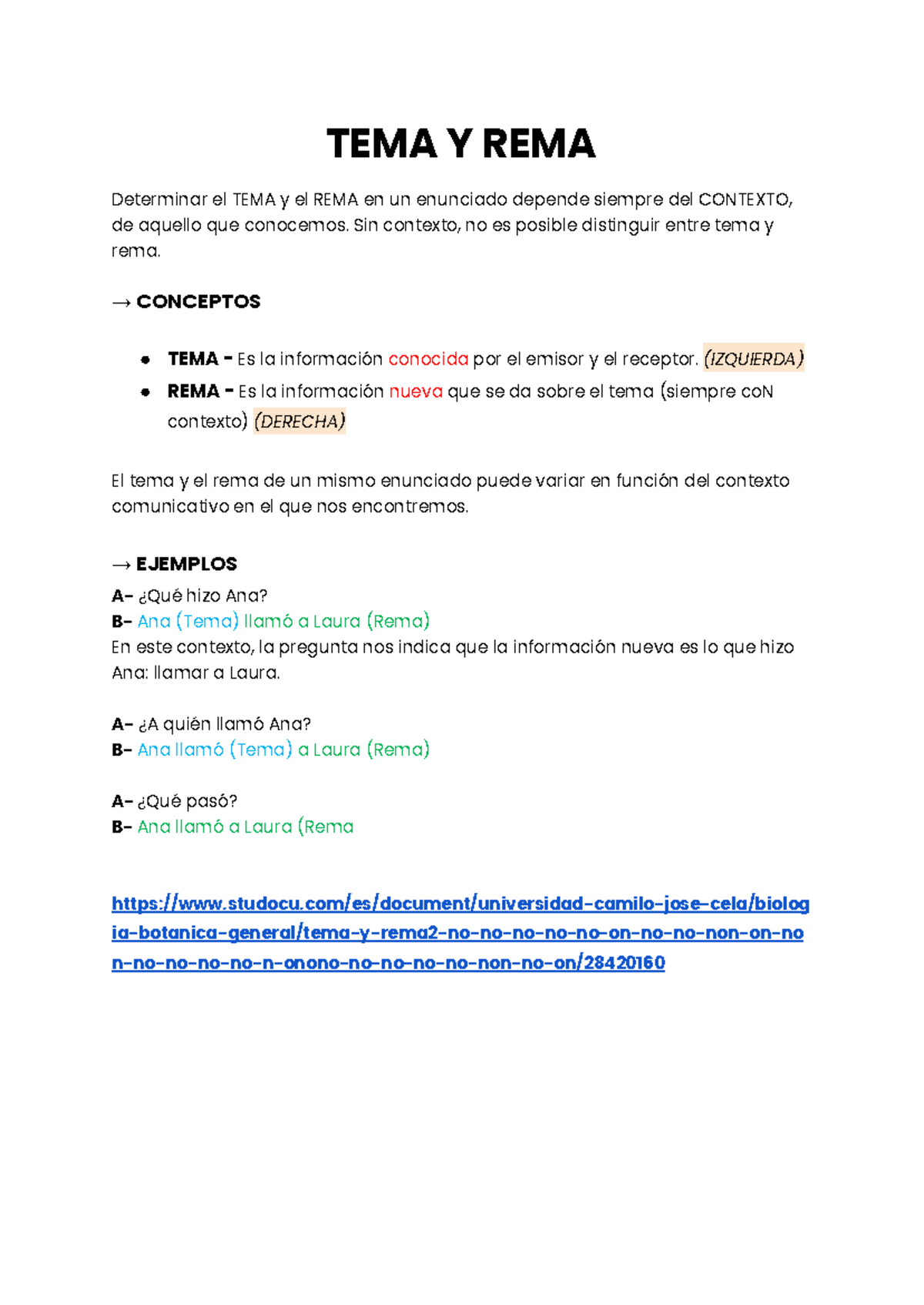 TEMA Y REMA - TEMA Y REMA Determinar el TEMA y el REMA en un enunciado ...