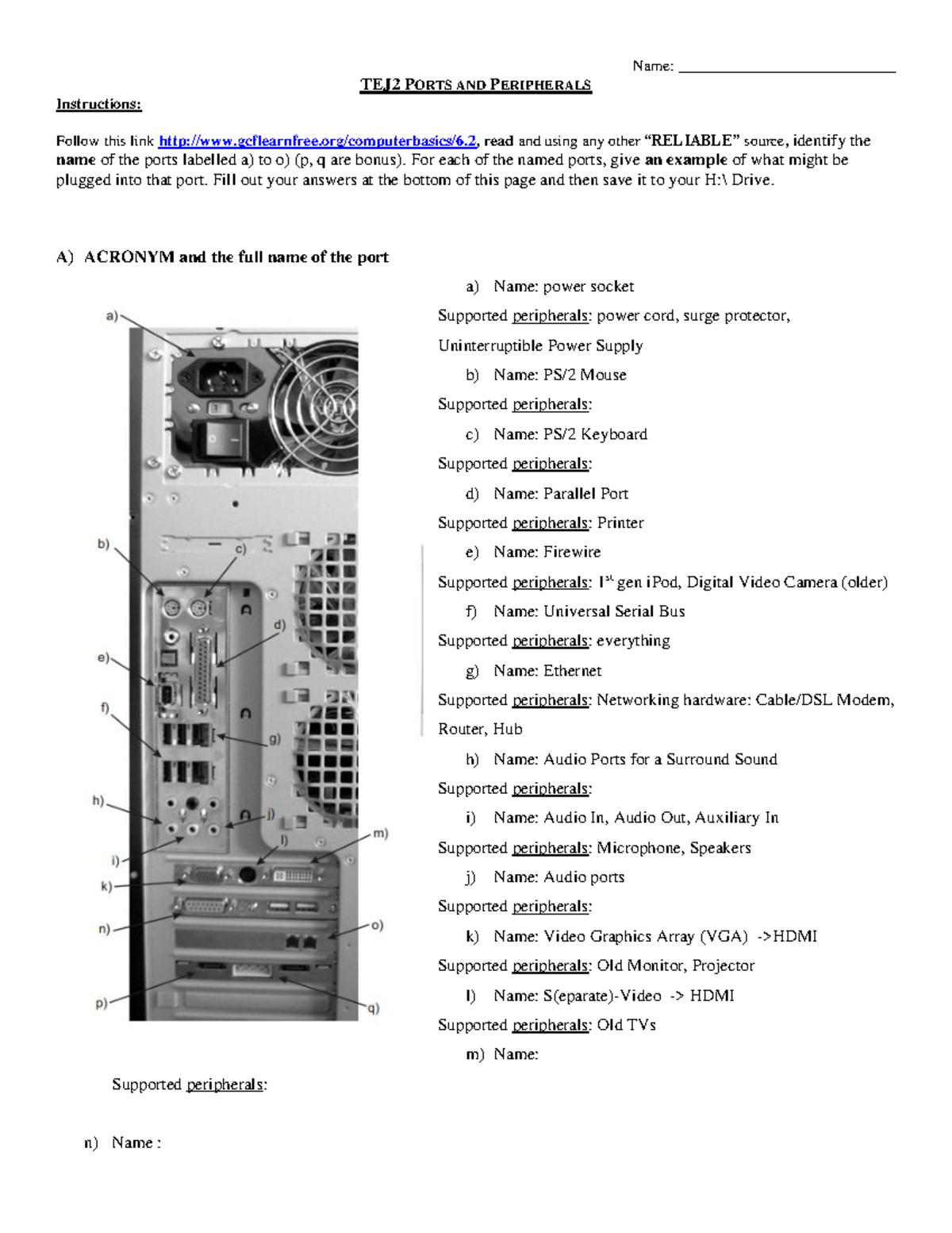 Unit 1 Computer Hardware and Software - Ports and Peripherals - Ports ...
