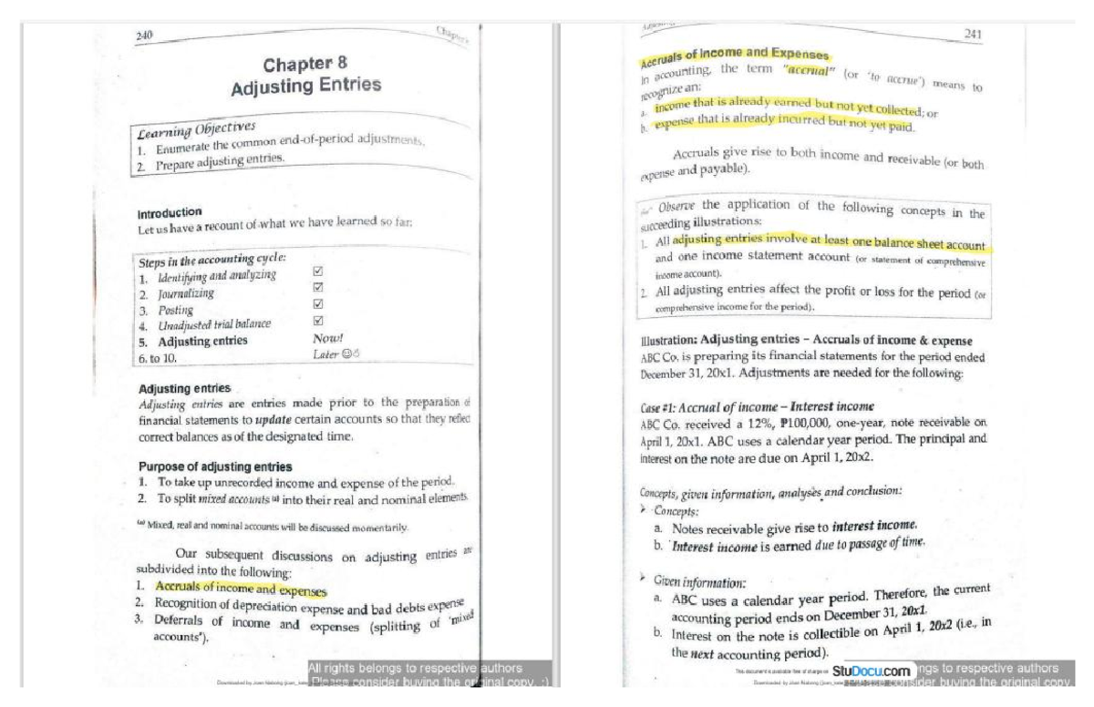 Adjusting-entries FAR Millan - 240 241 Chapter 8 Accruals of Income and ...