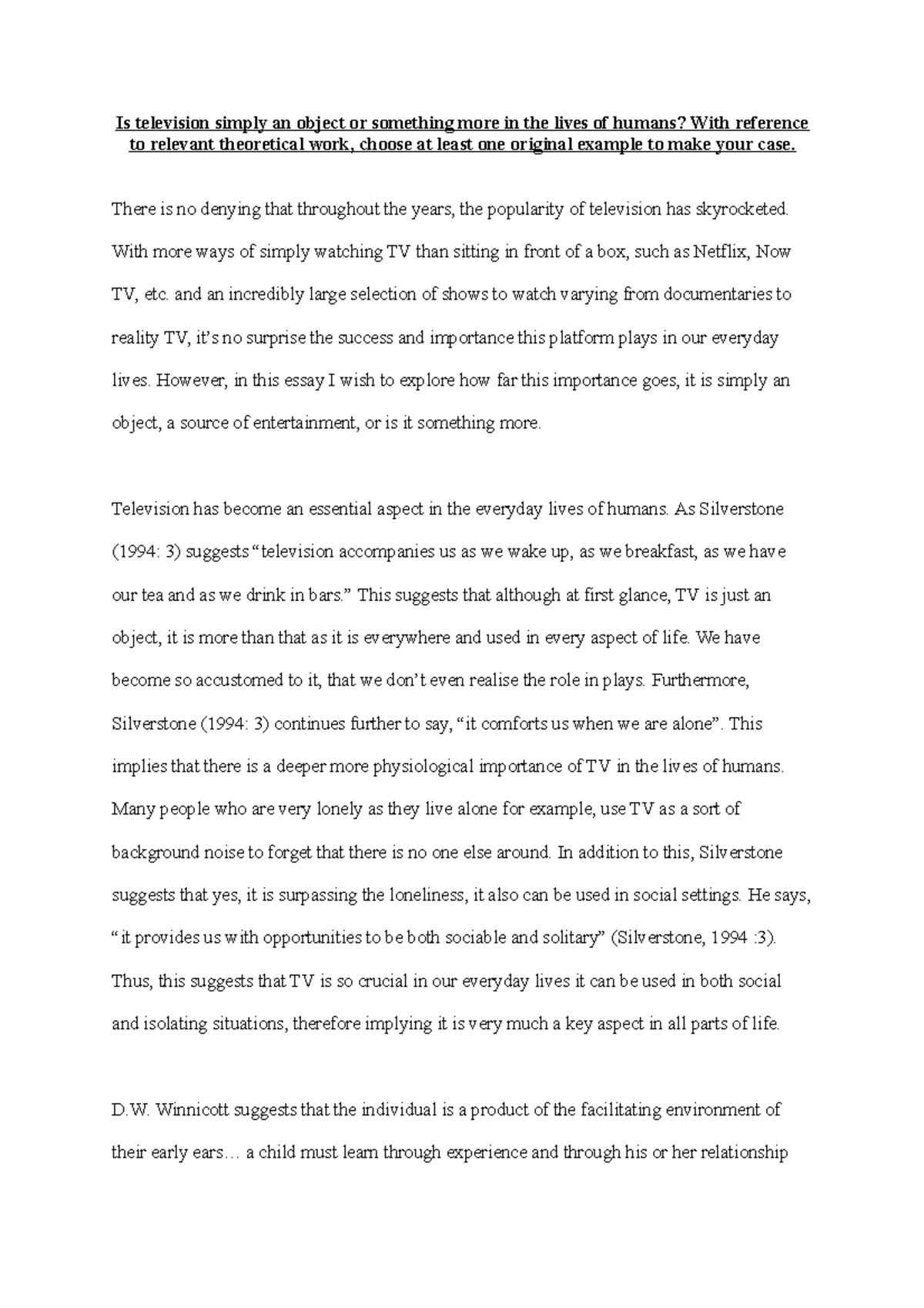 TV essay - Is television simply an object or something more in the ...