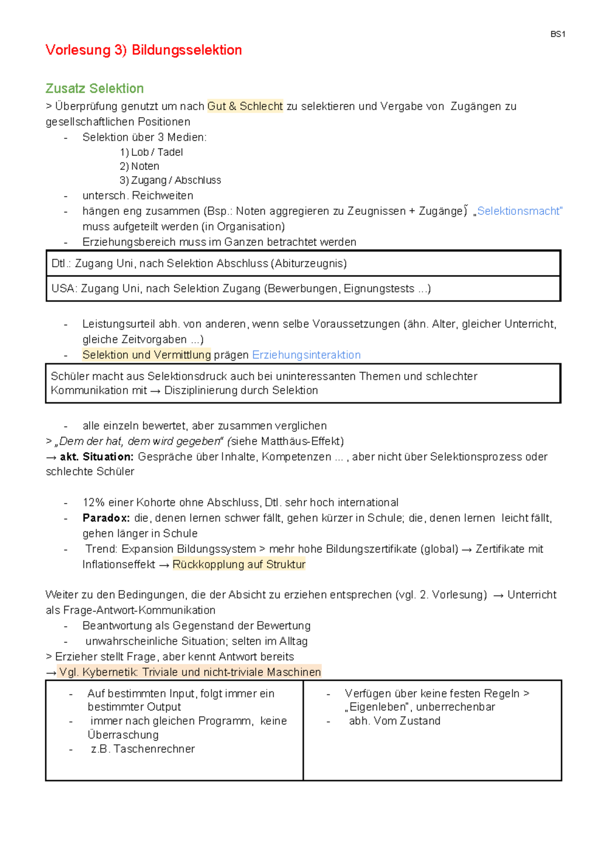 BS1 3) Bildungsselektion - BS Vorlesung 3) Bildungsselektion Zusatz ...