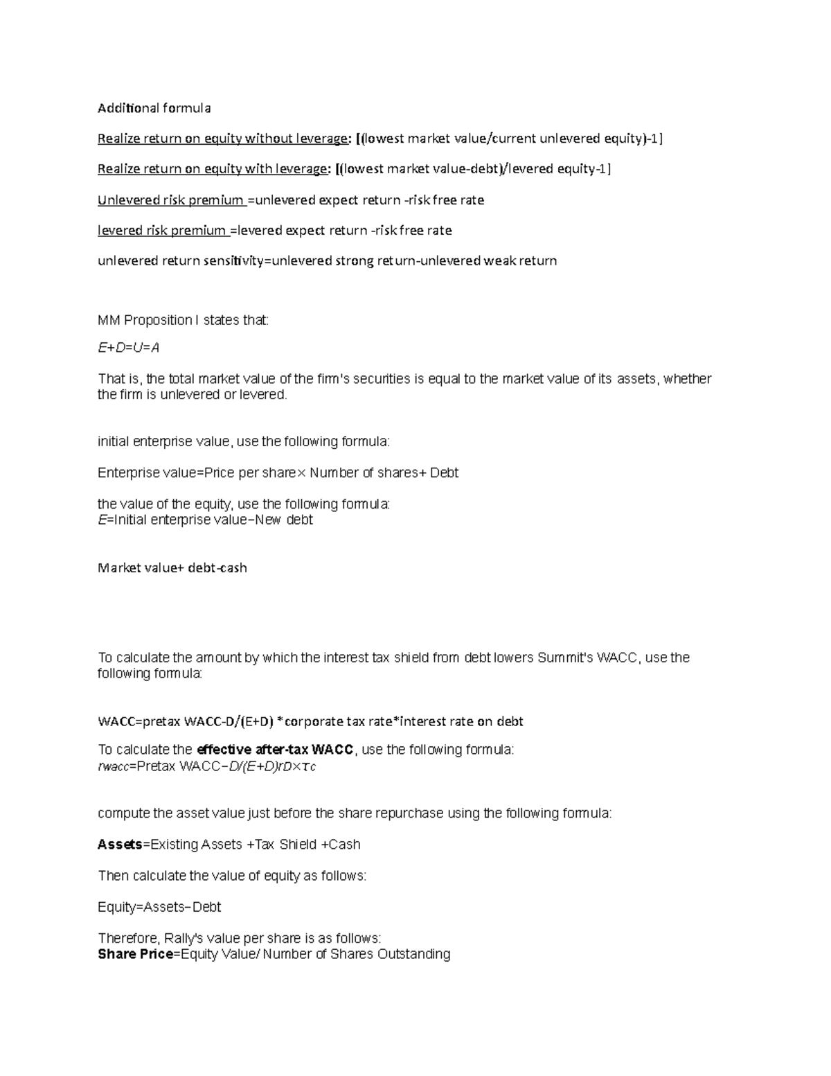 Additional formula - Additional formula Realize return on equity ...