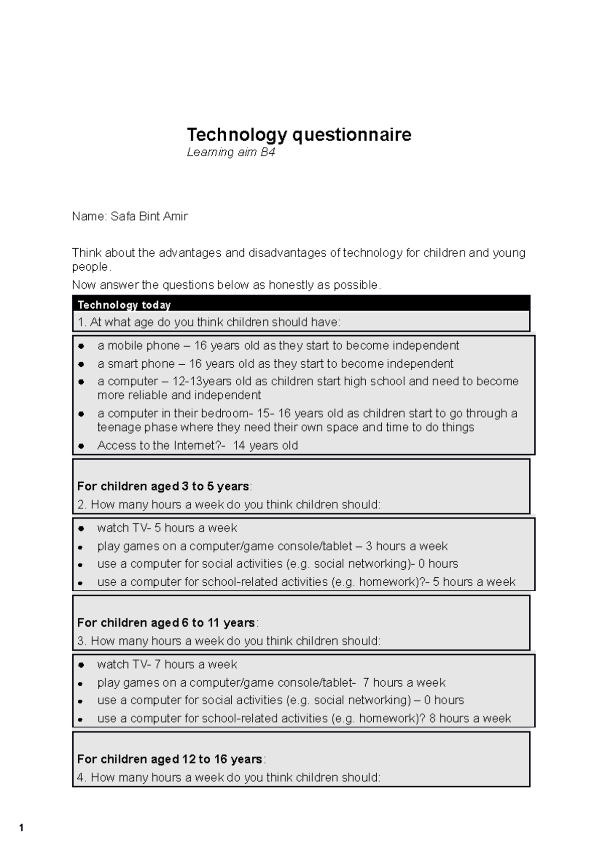 unit 6 Technology questionnaire - Technology questionnaire Learning aim ...
