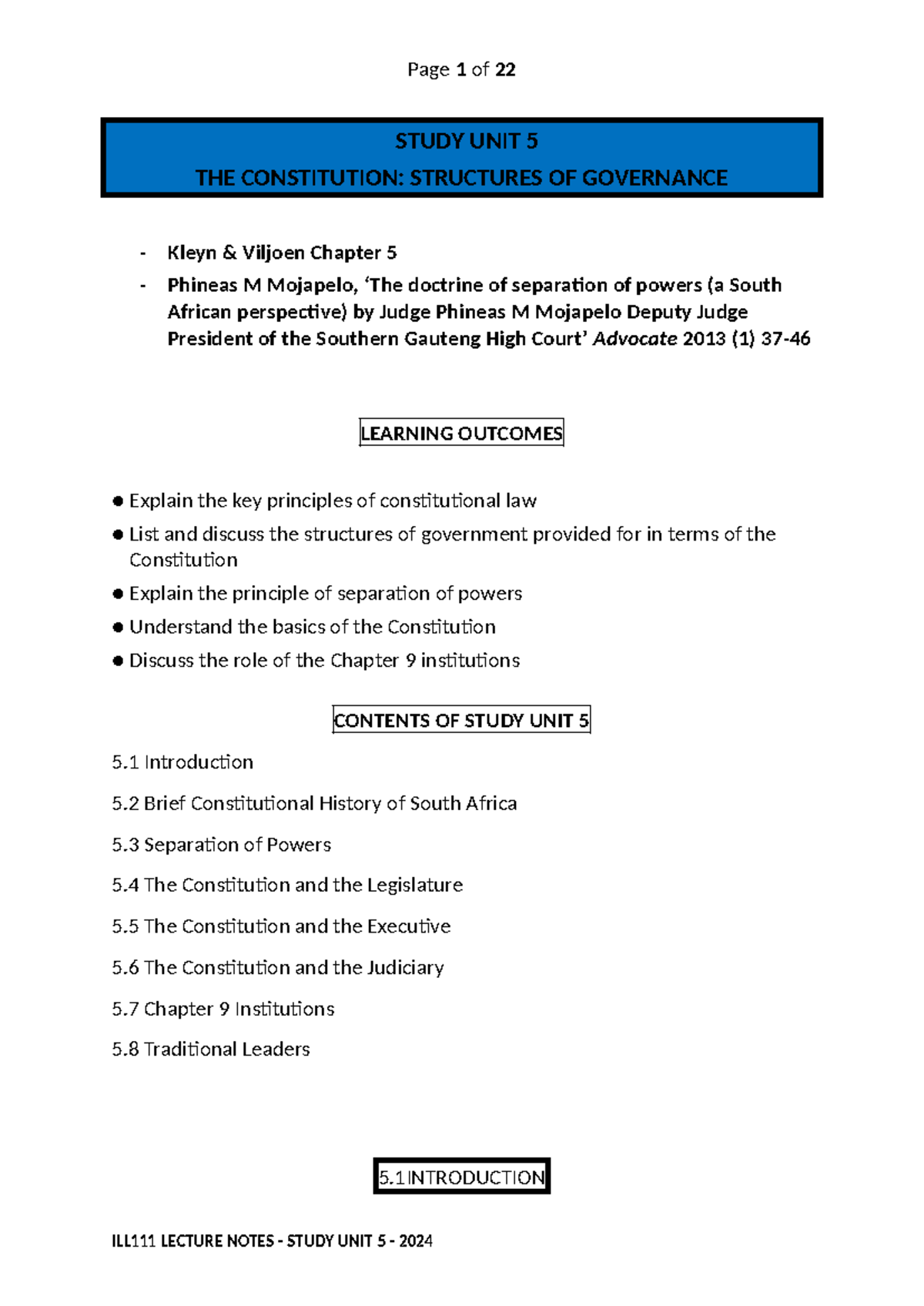 ILL111 Lecture Notes - Study UNIT 5 - 2024 - STUDY UNIT 5 THE ...