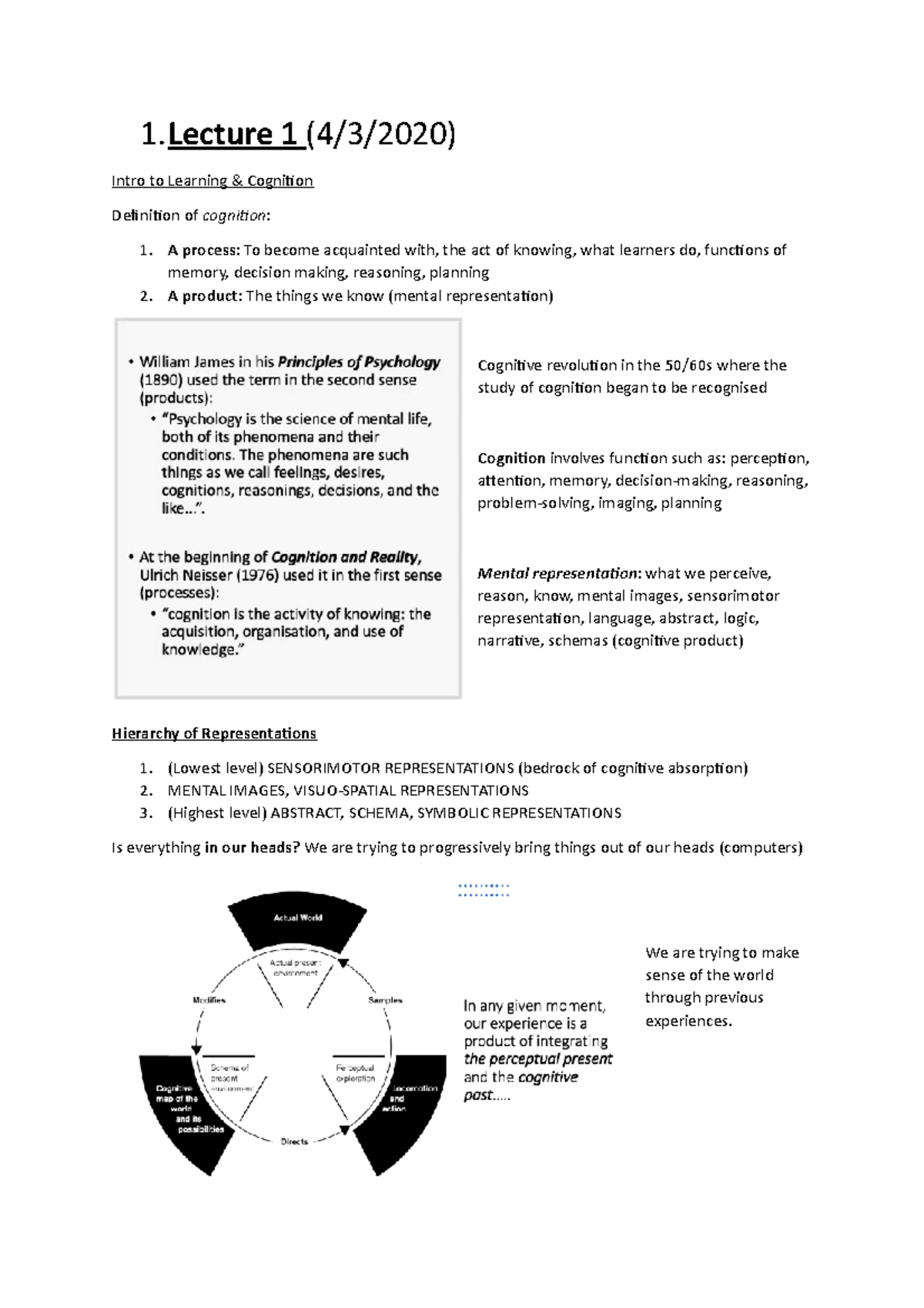 Mbb1 Lecture Notes 1 Lecture 1 432020 Intro To Learning And Cogniion Deiniion Of Cogniion
