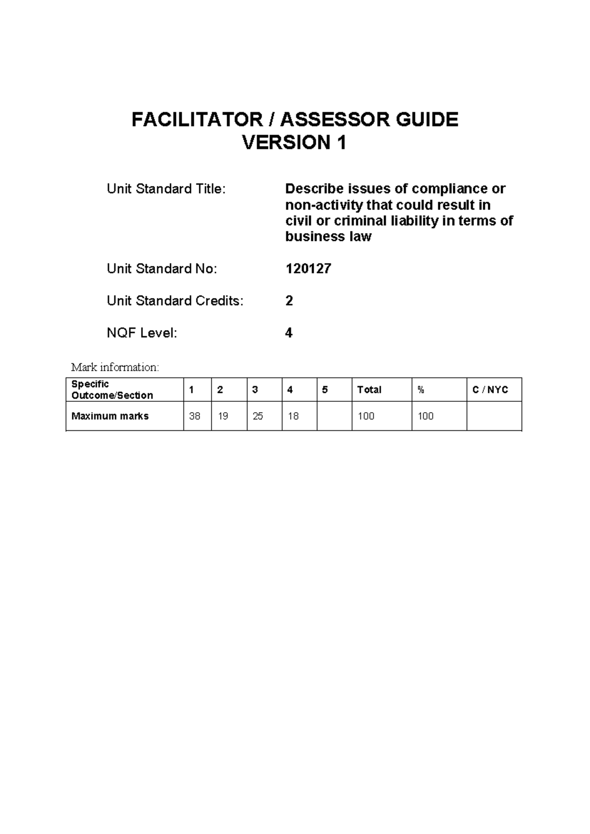 Facilitator Assessor Guide 12012 7 V1 - FACILITATOR / ASSESSOR GUIDE ...