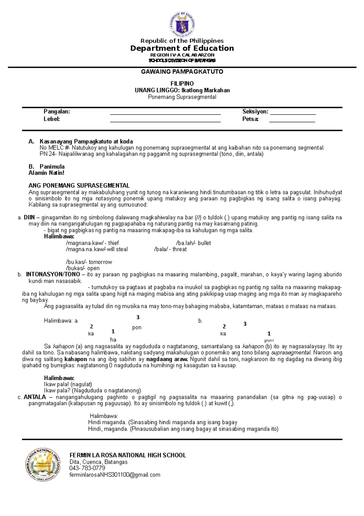 LAS Filipino 7 3rd Quarter Week 1 - Republic of the Philippines ...