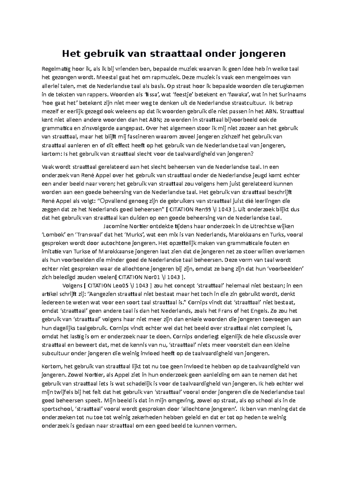 Essay VWO 6 straattaal - Het gebruik van straattaal onder jongeren ...