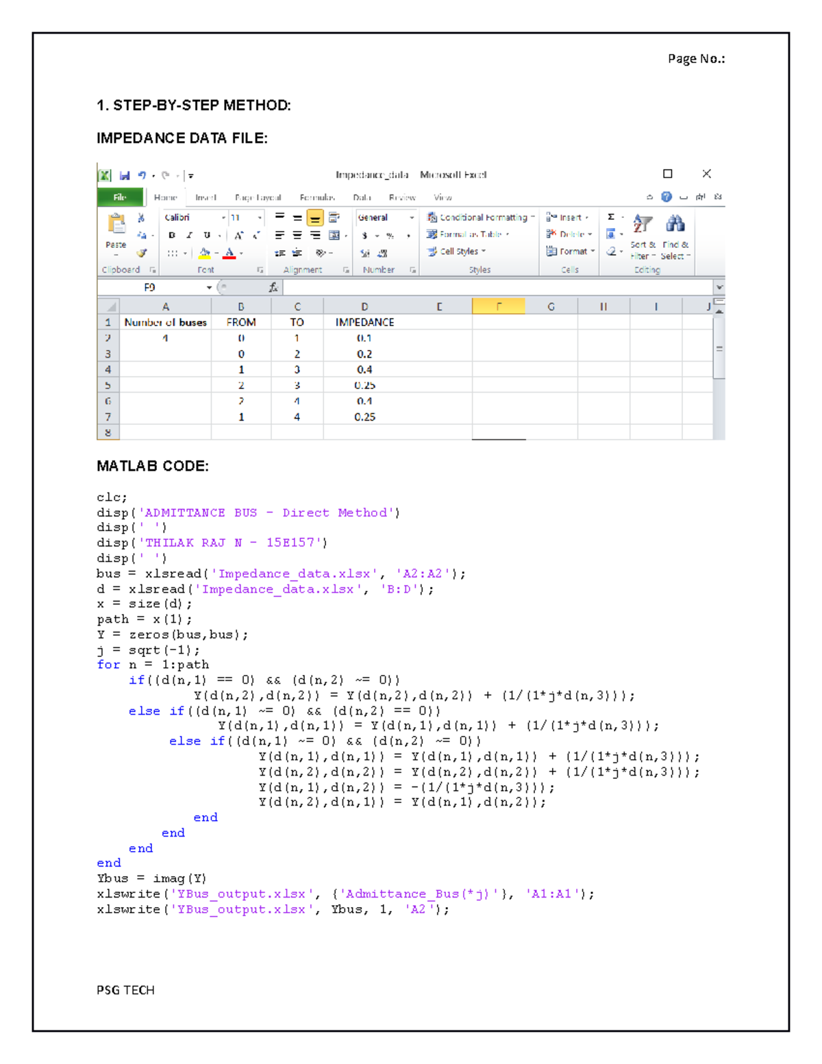 Ybus output doc - Ybus construction using matlab - Page No.: 1. STEP-BY ...