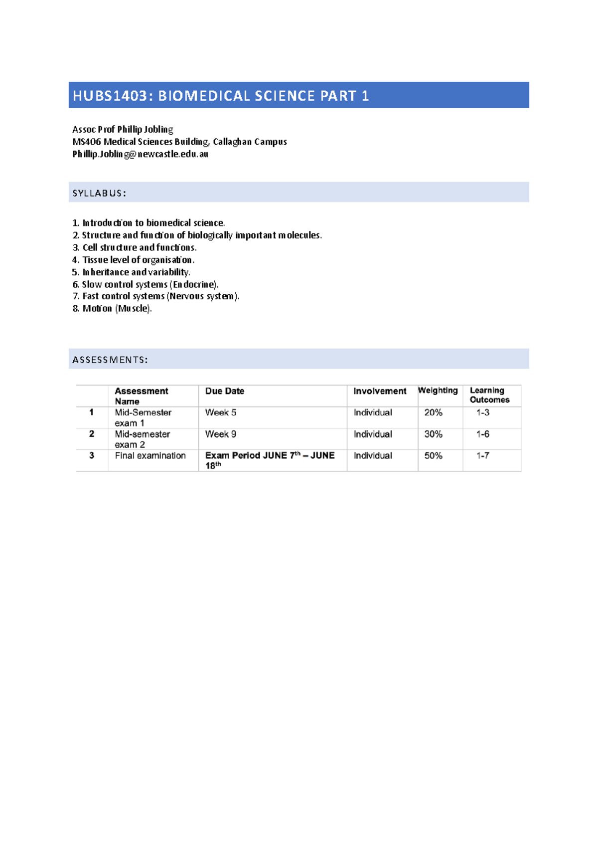 Biomedicine Notes - Biomed - HUBS1403: BIOMEDICAL SCIENCE PART 1 Assoc ...