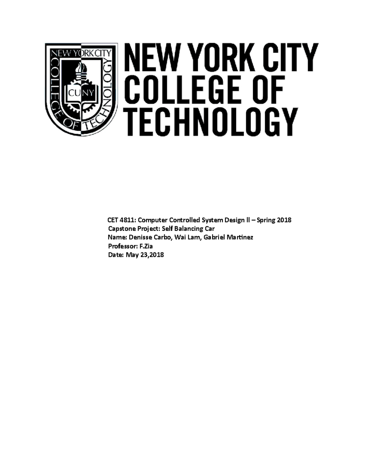Final Project Report 4811 - CET 4811: Computer Controlled System Design ll – Spring 2018 ...