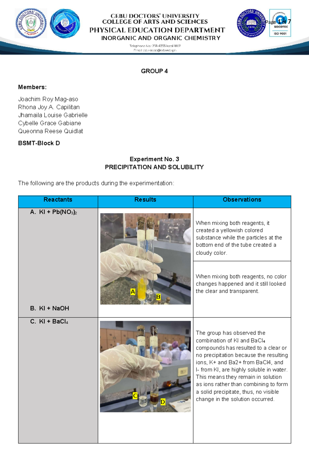 Group 4 CHEM Laboratory Experiment 3 - GROUP 4 Members: Joachim Roy Mag ...
