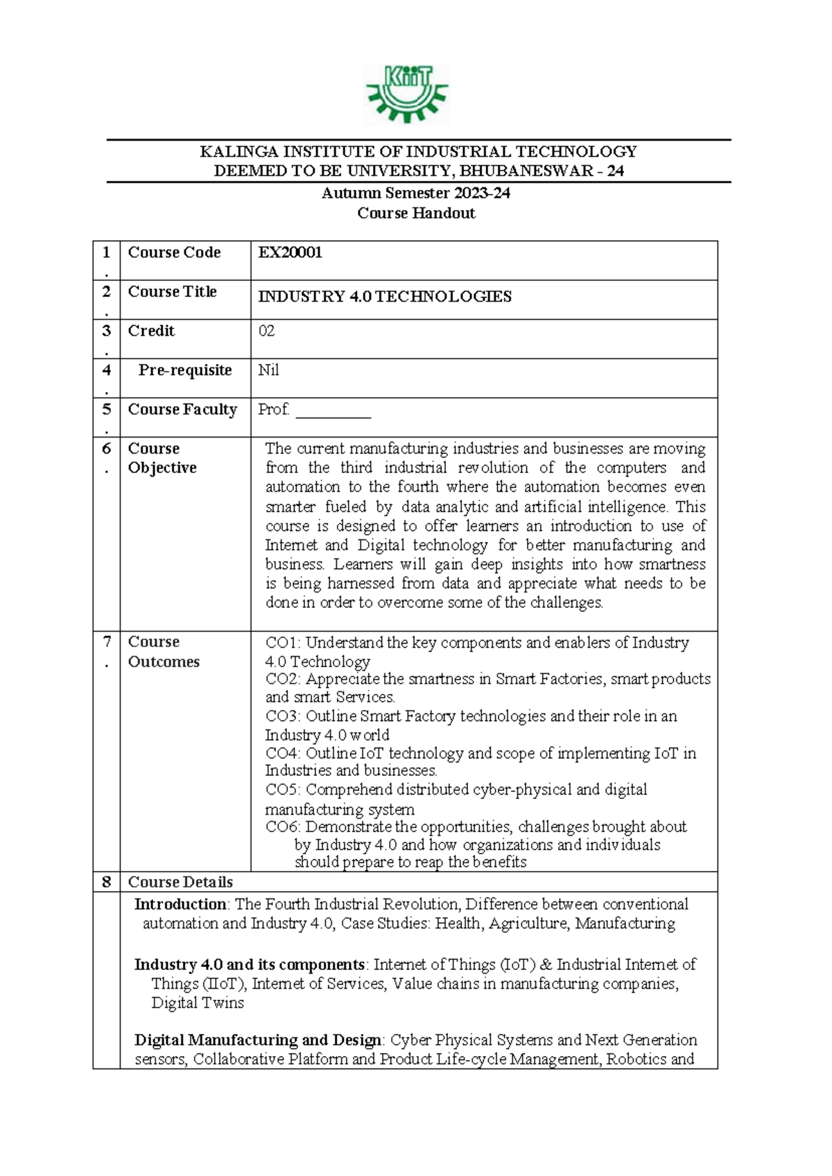 Course Handout- Ind 4.0 - Autumn 2023 - KALINGA INSTITUTE OF INDUSTRIAL ...