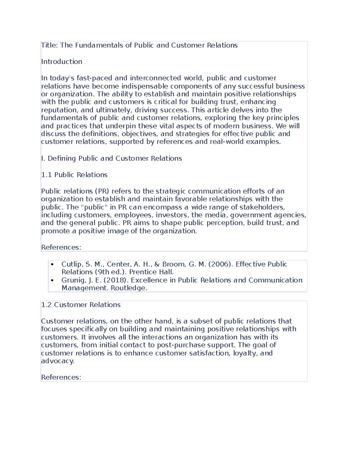 Fundamentals Customer and Public Relations - Title: The Fundamentals of Public and Customer ...