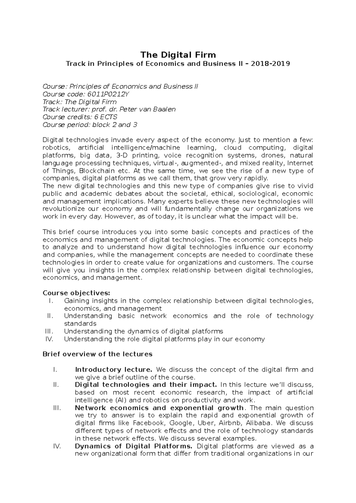 Course outline - The Digital Firm - The Digital Firm Track in ...