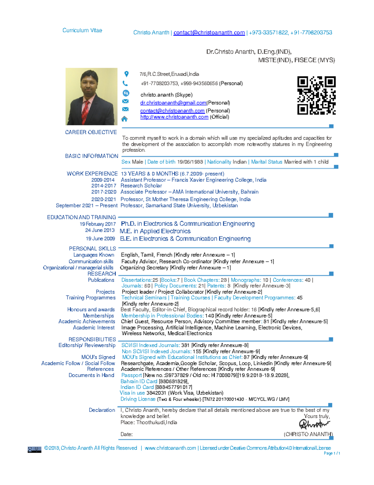 1.CV of Christo Ananth - dghdjfaj'dufjlkrtfwdfd - Curriculum Vitae Christo Ananth | © 2018 ...