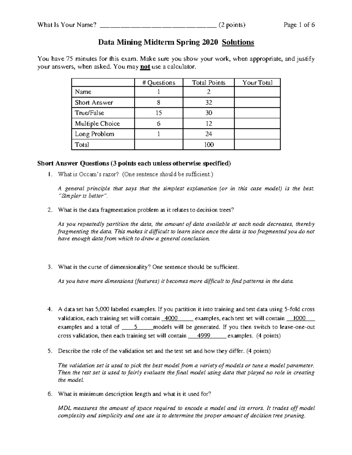 4631 midterm solutions s20 - Data Mining Midterm Spring 2020 Solutions ...