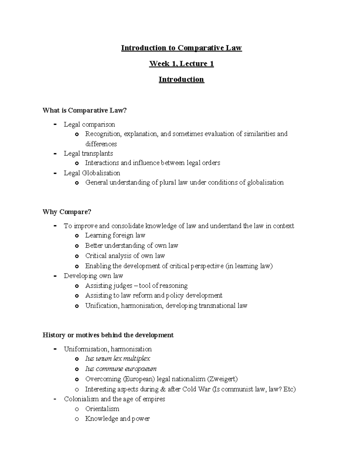 Introduction to Comparative Law - Week 1 - Introduction to Comparative ...