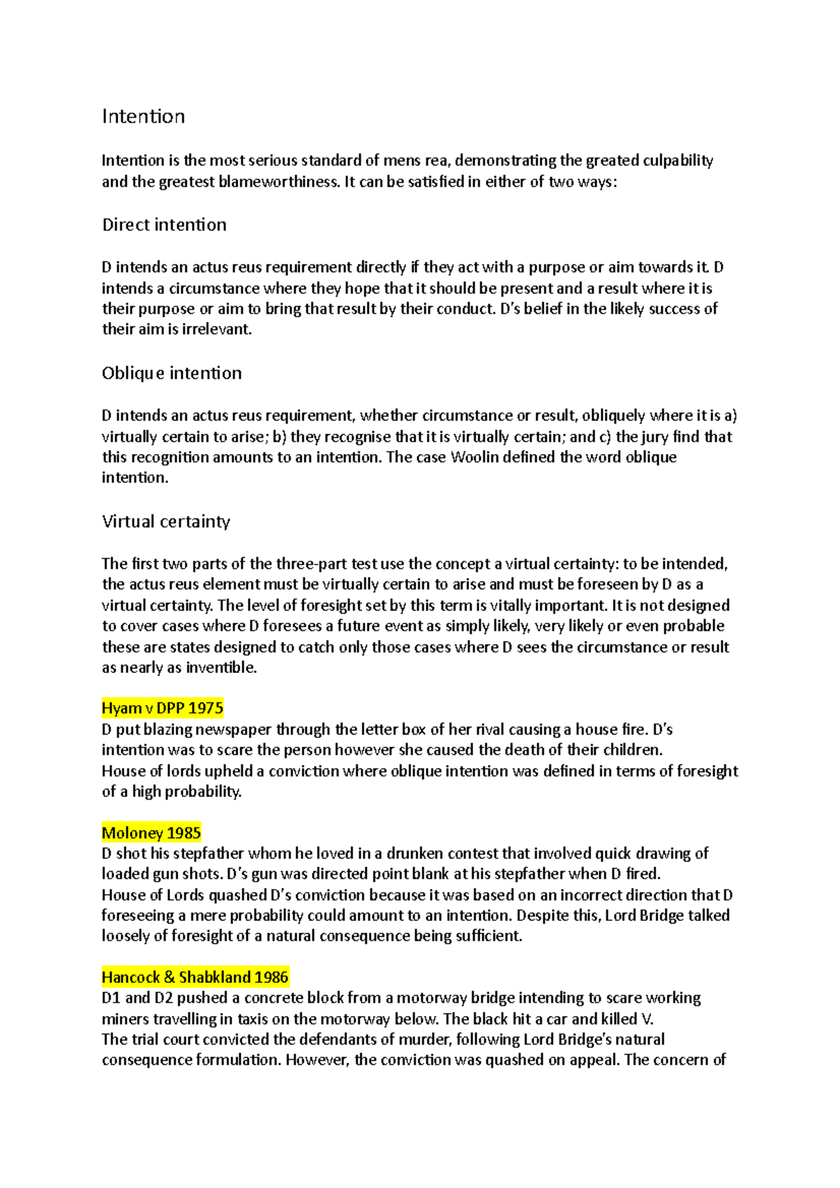 Intention - Criminal Law - Intention Intention is the most serious ...