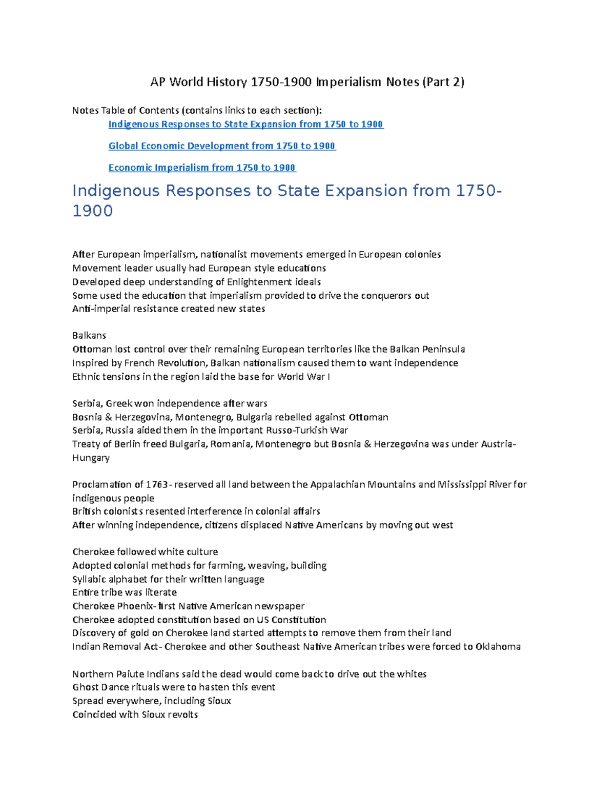 AP World History Notes Indigenous Responses and Economic Developement ...