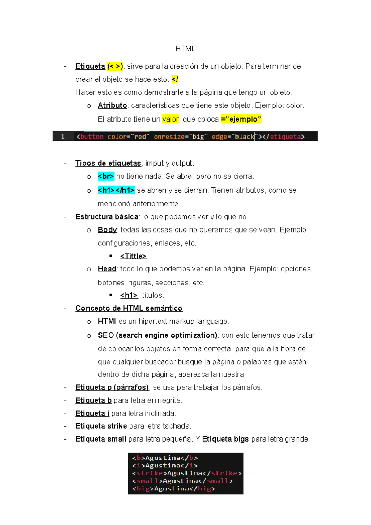 HTML - Resumen Paradigmas de Programación - HTML Etiqueta ( ): sirve para la creación de un ...
