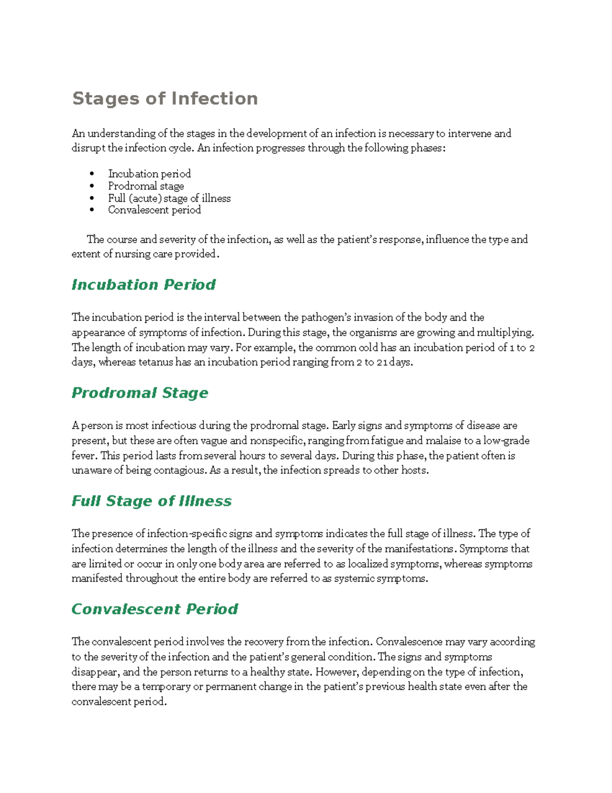 Stages of Infection - notes - Stages of Infection An understanding of ...