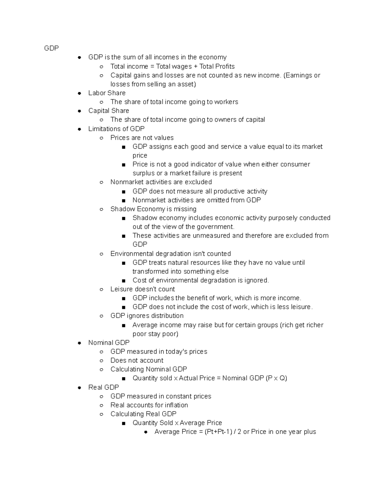 Econ Oct 26 - Lecture Notes - GDP GDP is the sum of all incomes in the ...