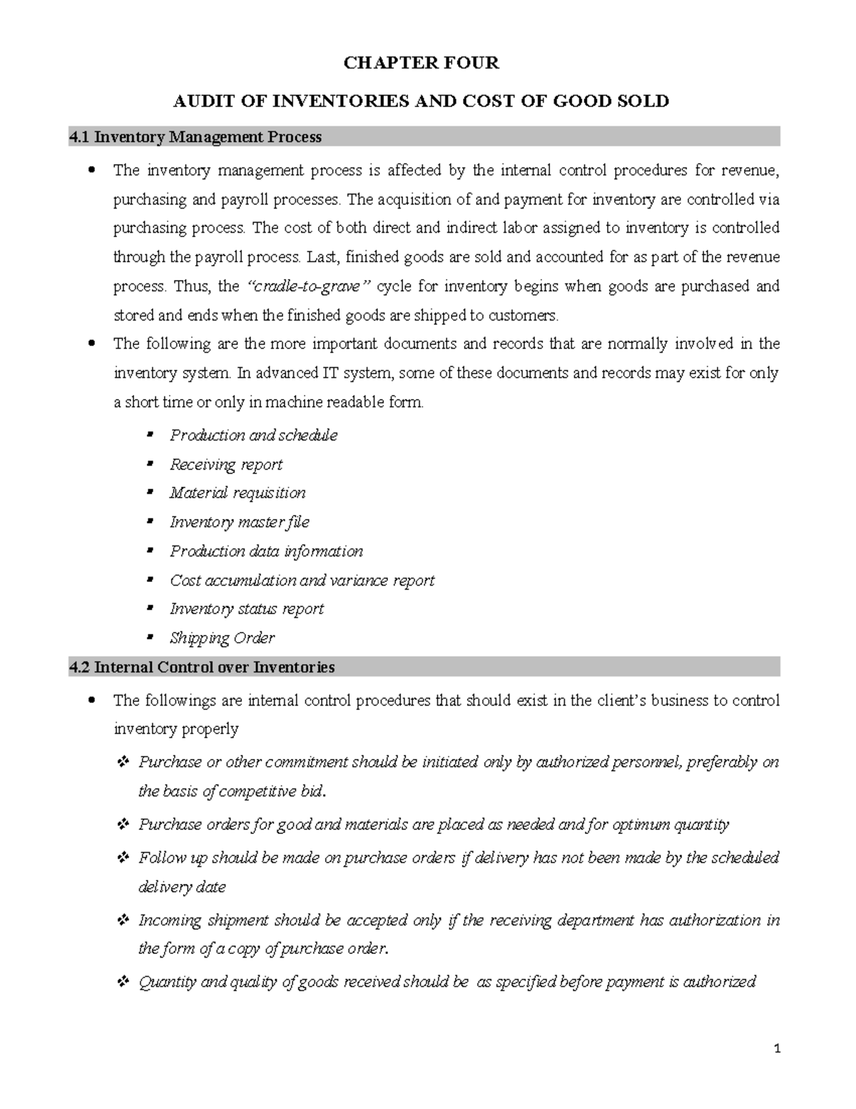 Audit II CH 04 Audit of Inventories and Cost of Good Sold - CHAPTER ...