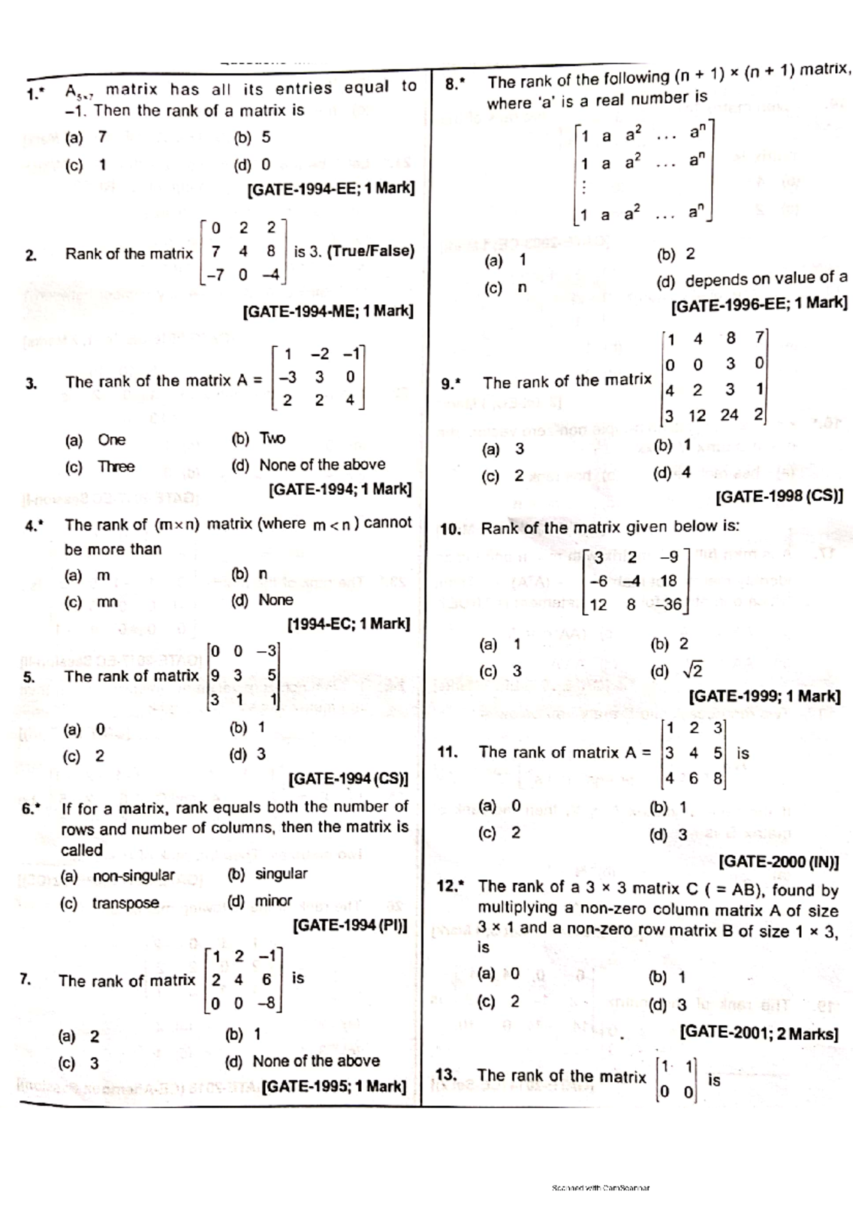 2. Rank of Matrices PYQs - Web Tech And E-Commerce - Studocu