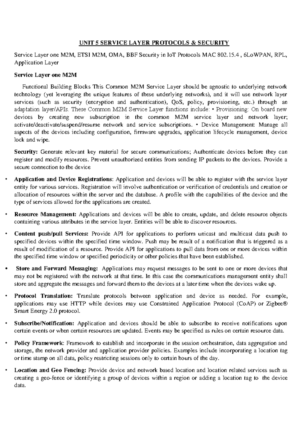 Unit 5 - Unit 5 notes. - UNIT 5 SERVICE LAYER PROTOCOLS & SECURITY ...