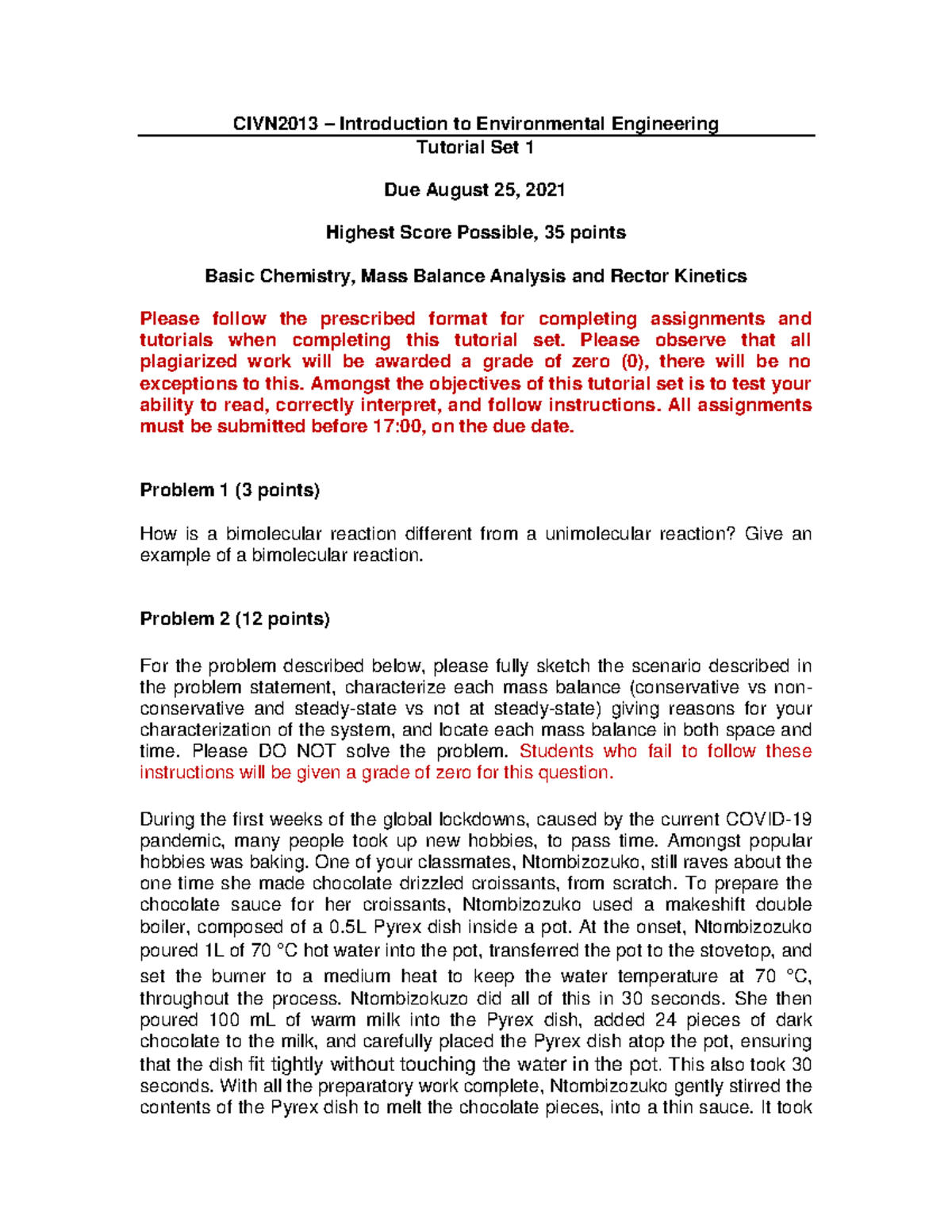 CIVN2013 Tutorial Set1 - Problem Statements - CIVN2013 – Introduction to Environmental ...