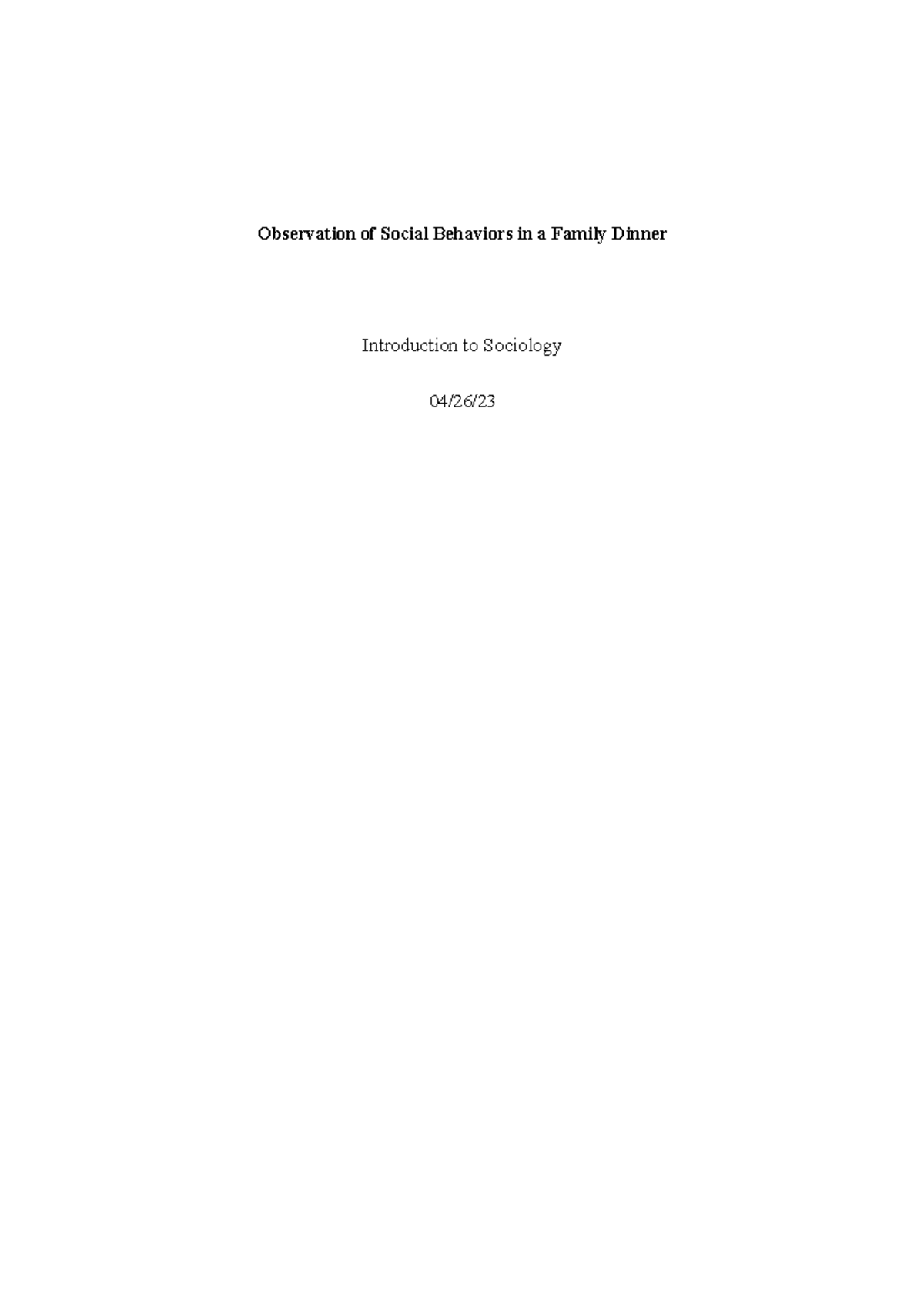 Sherlyne Sociology Observational Assignment - Observation of Social ...