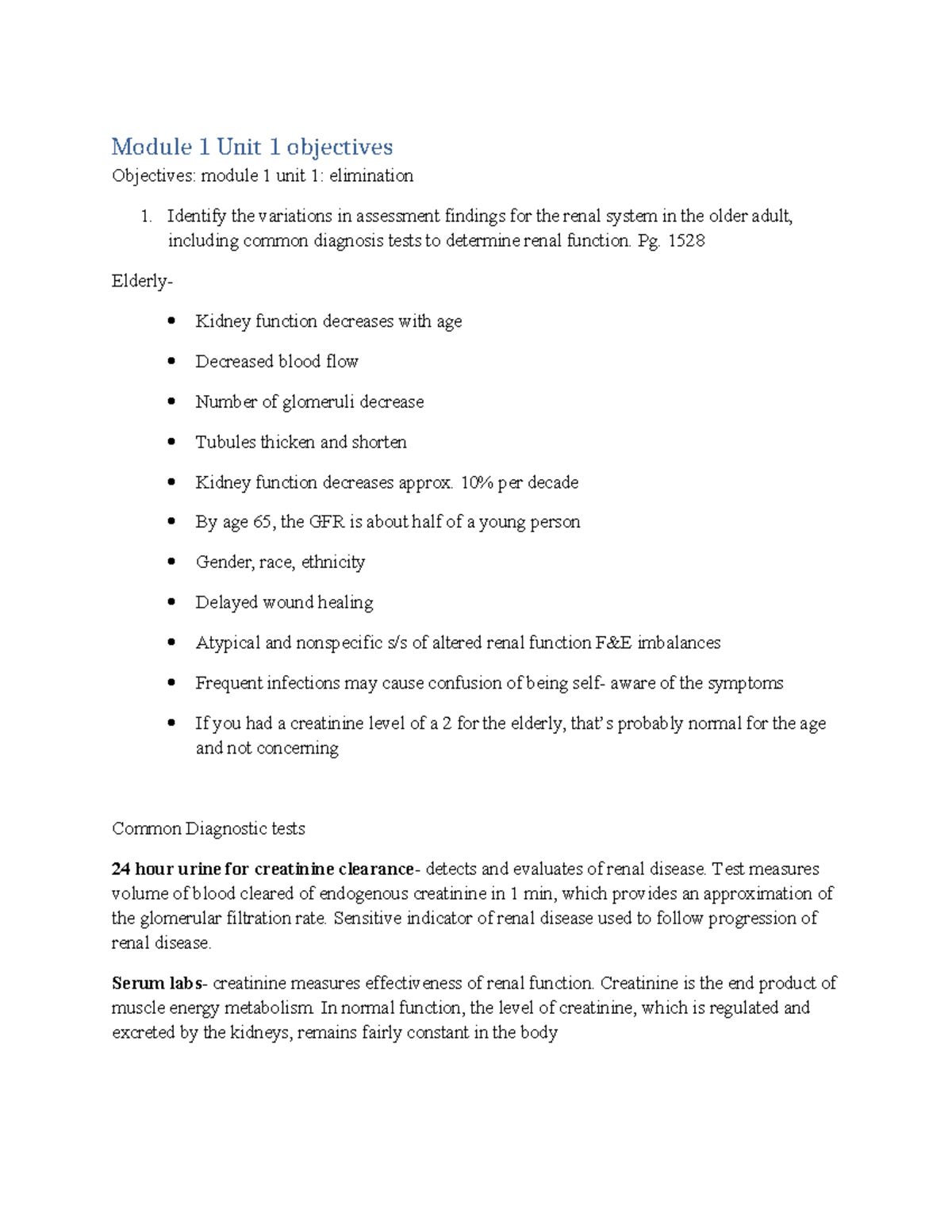 Objectives for exam 1 - Nursing - Module 1 Unit 1 objectives Objectives ...