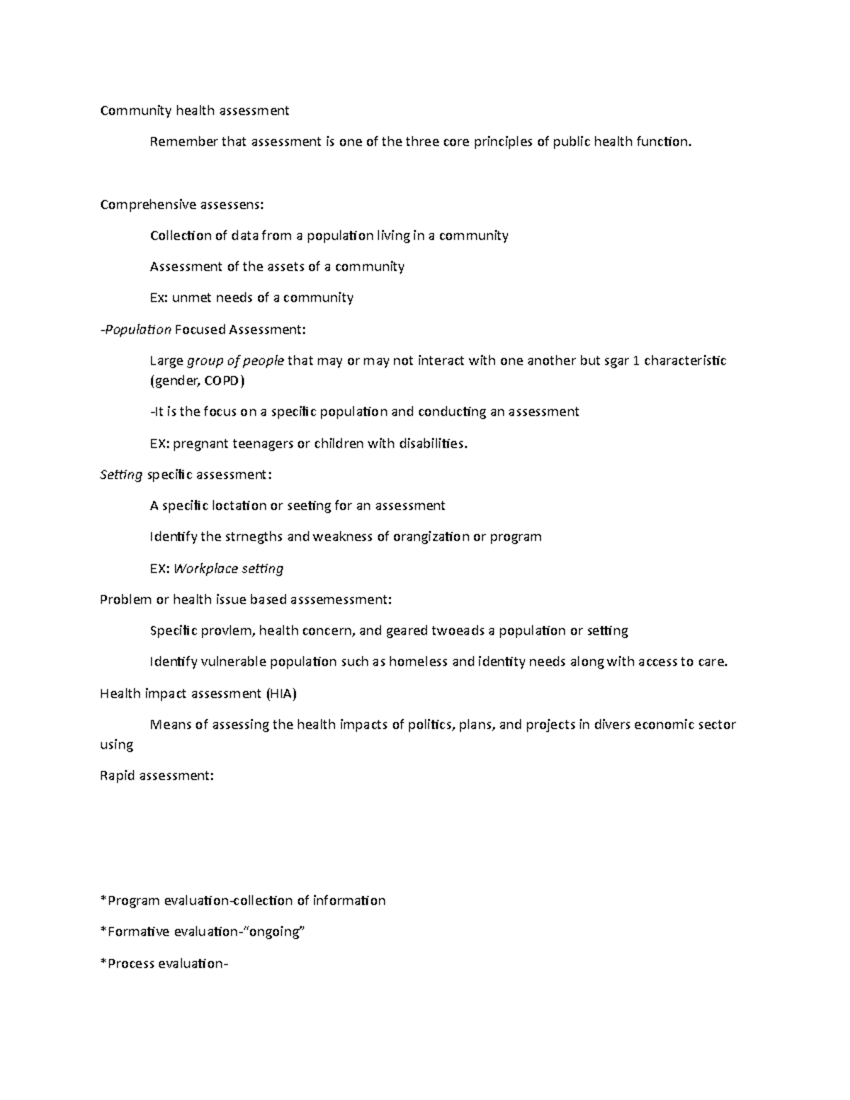 Community health Lecture 1-31-23 - Community health assessment Remember ...