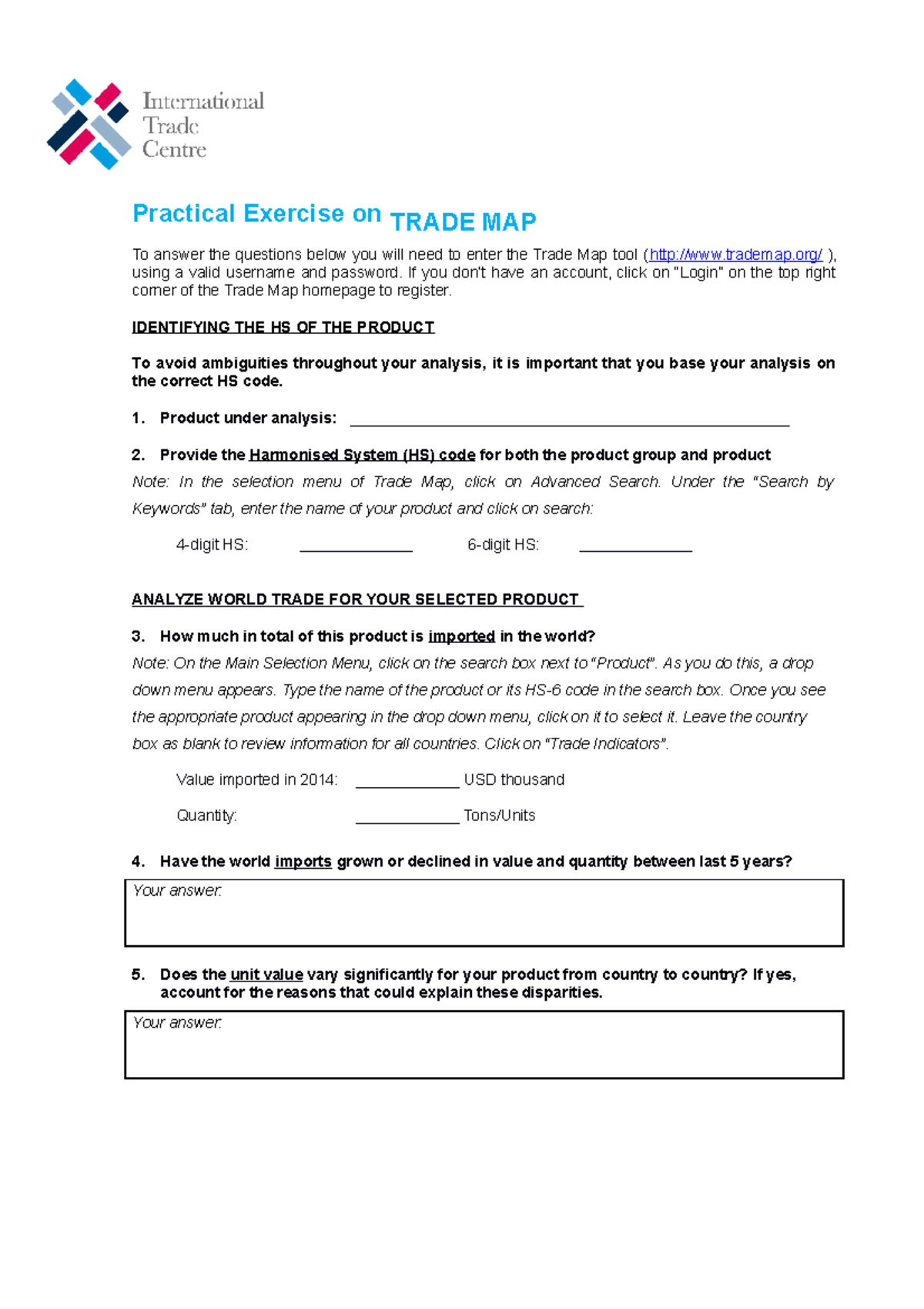 5 - Trade Map-Exercises - Practical Exercise on TRADE MAP To answer the ...