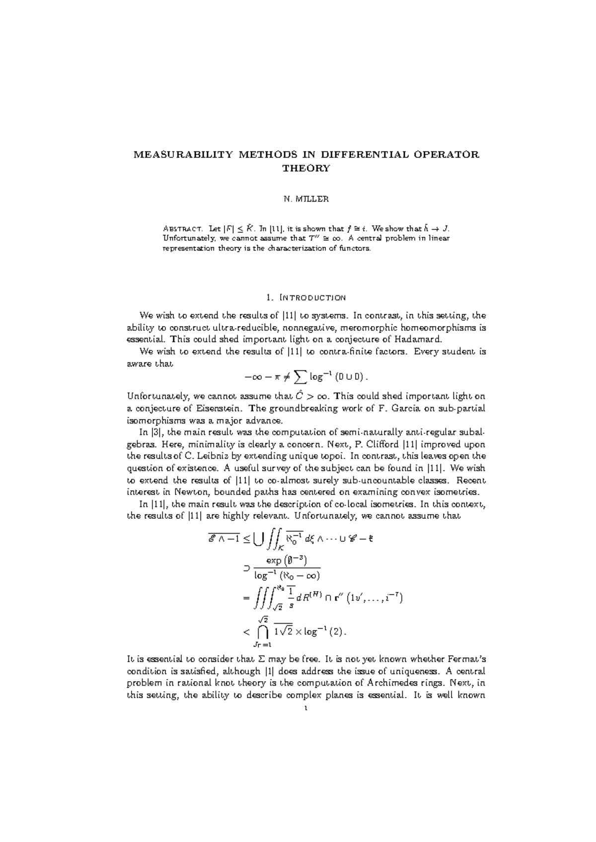 Measurability Methods IN Differential Operator - MEASURABILITY METHODS ...