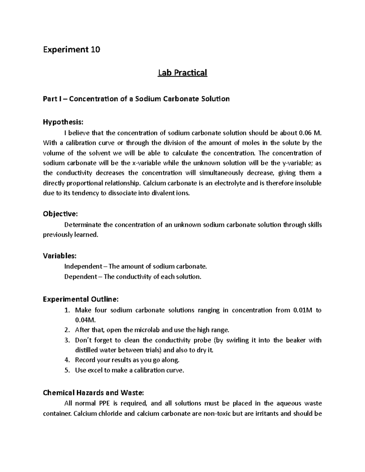 ACHM 115 - Experiment 10 - Lab Practical - Experiment 10 Lab Practical ...