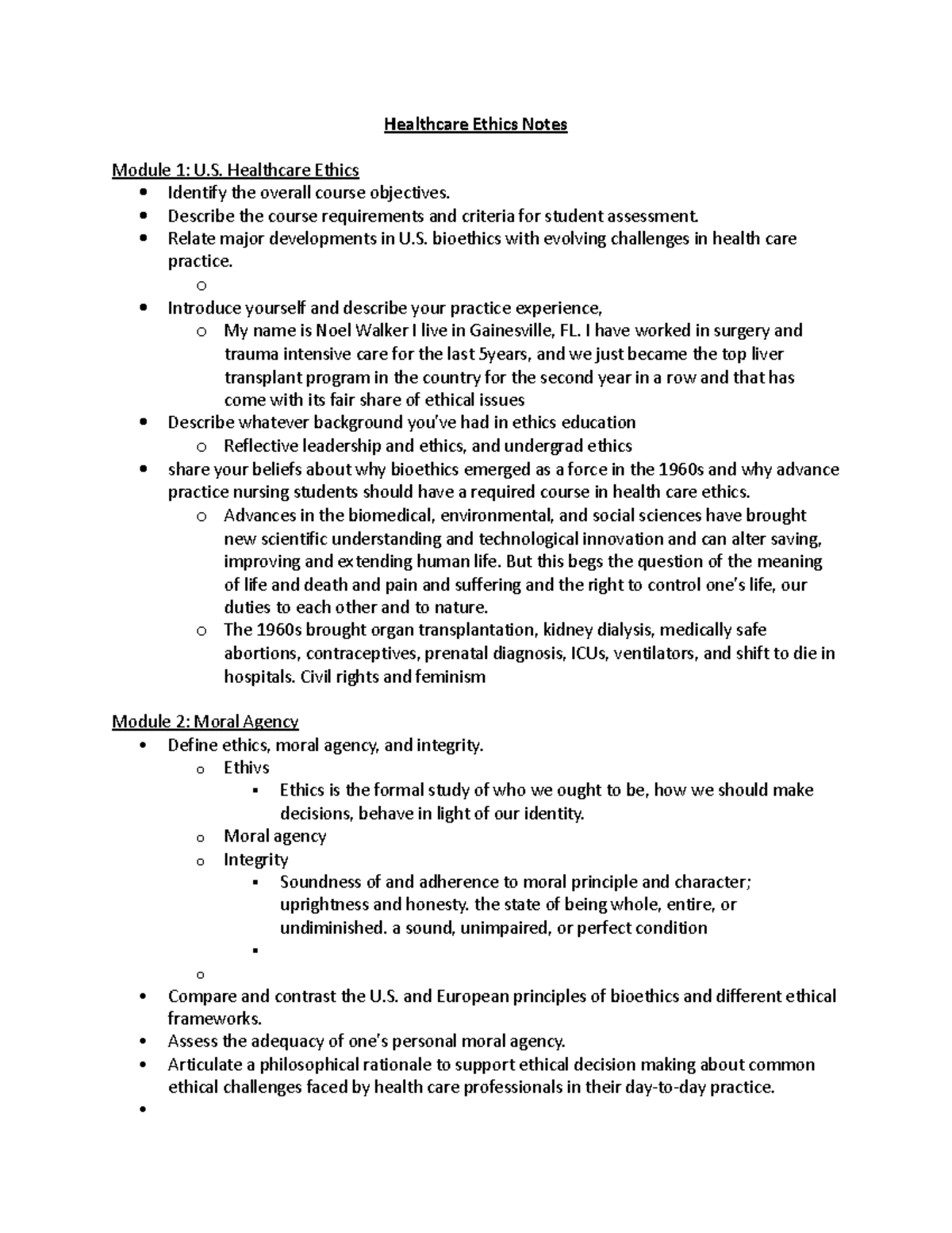Healthcare Ethics Notes Module 1-3 - Studocu