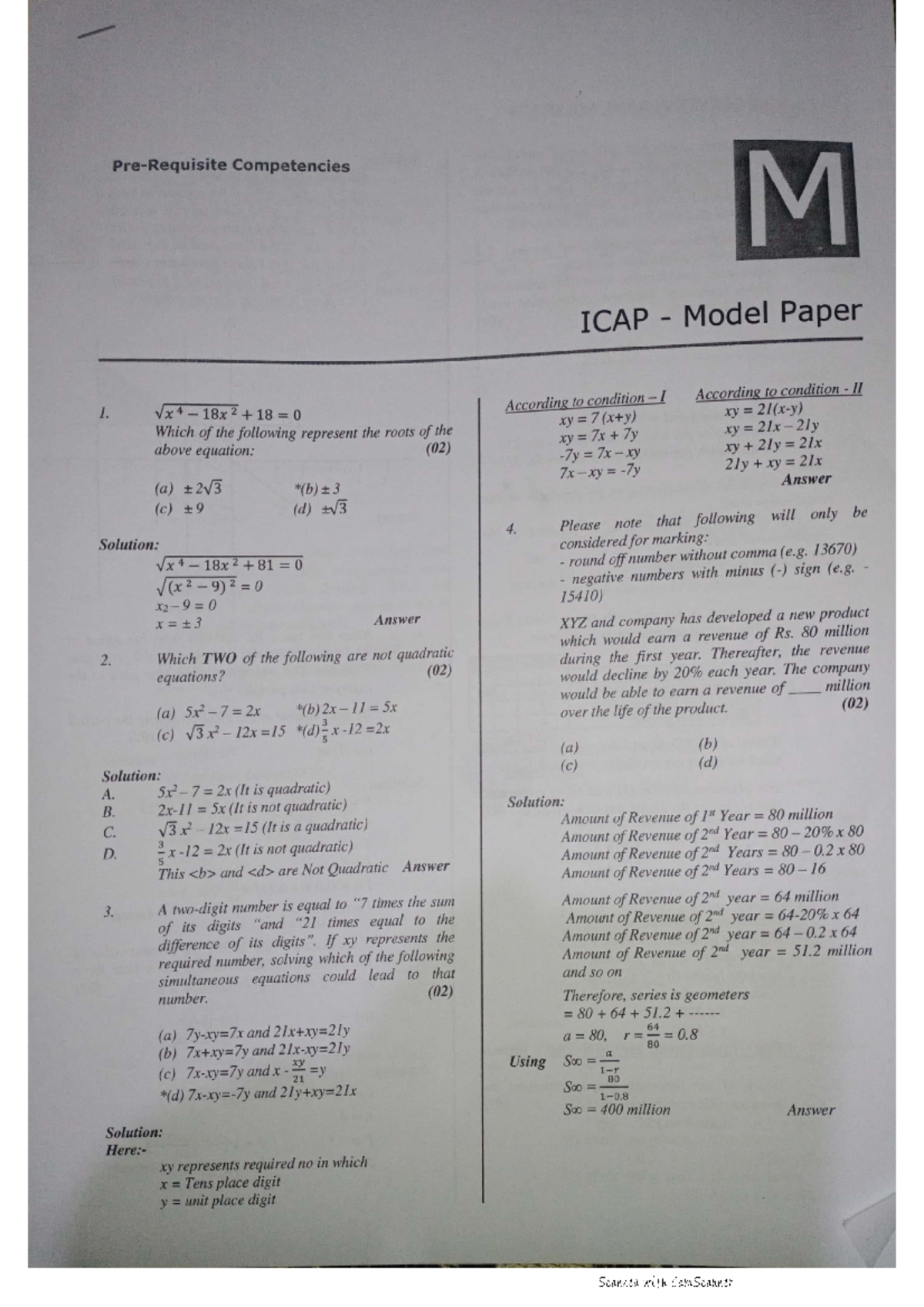 QM Model Paper SOL - QM notes - Quantitative Methods - Studocu