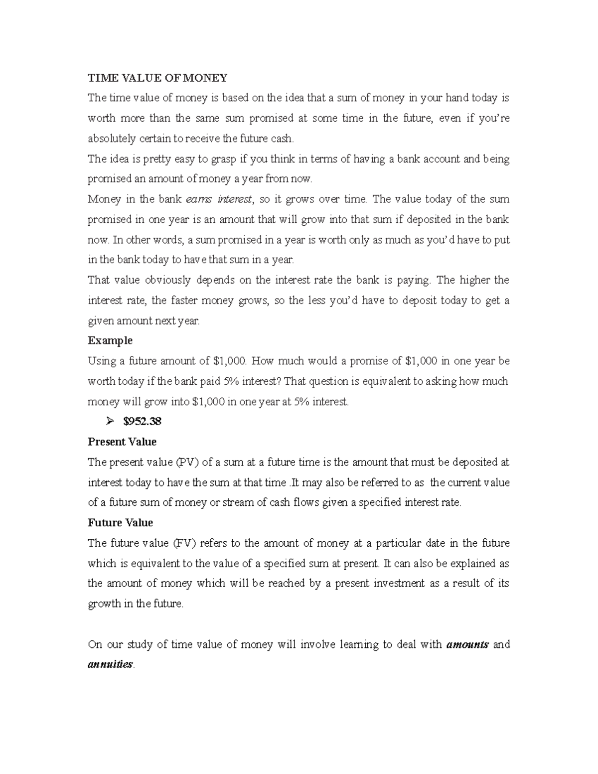 TIME Value OF Money - Introduction to Business related Mathematics ...