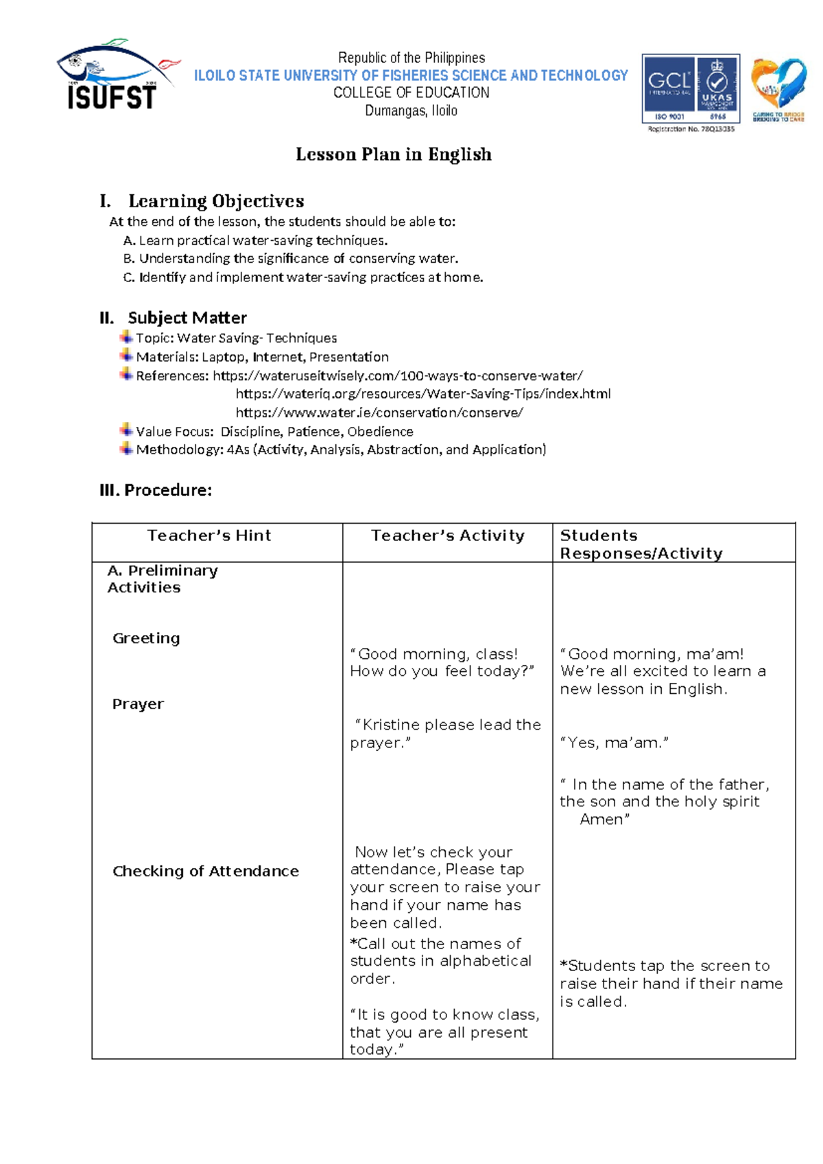 Lesson-Plan-in-TTL2- Edeline BULI - ILOILO STATE UNIVERSITY OF ...