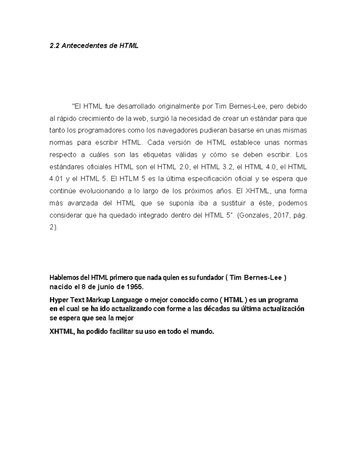2.2 cap - 2 Antecedentes de HTML "El HTML fue desarrollado ...