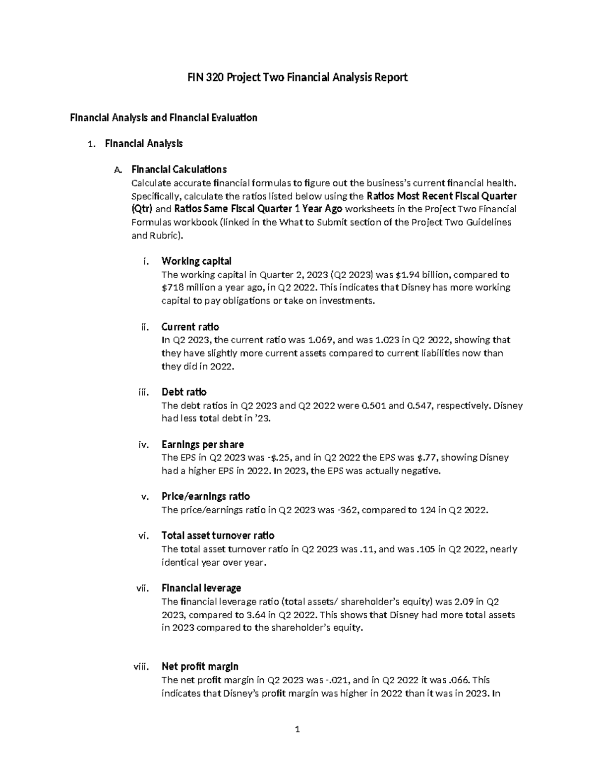 FIN 320 Project Two Financial Analysis Report - Financial Analysis A ...