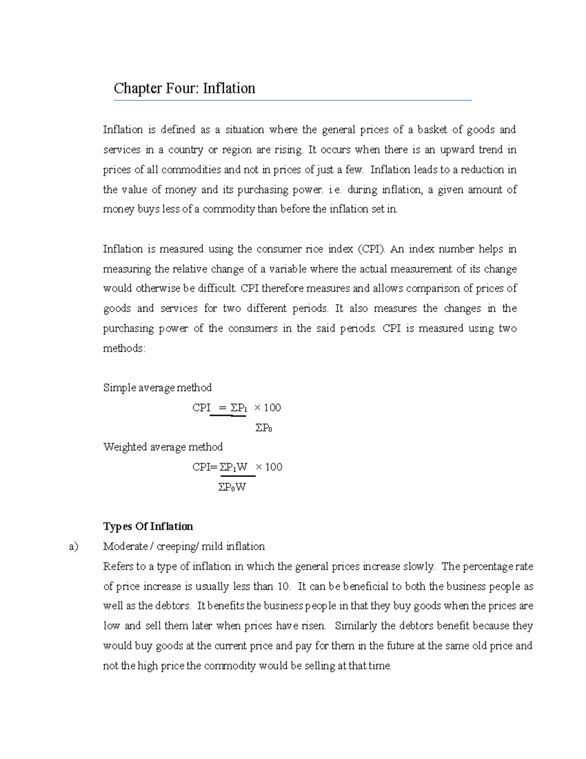 Topic 6 - Chapter Four: Inflation Inflation is defined as a situation ...