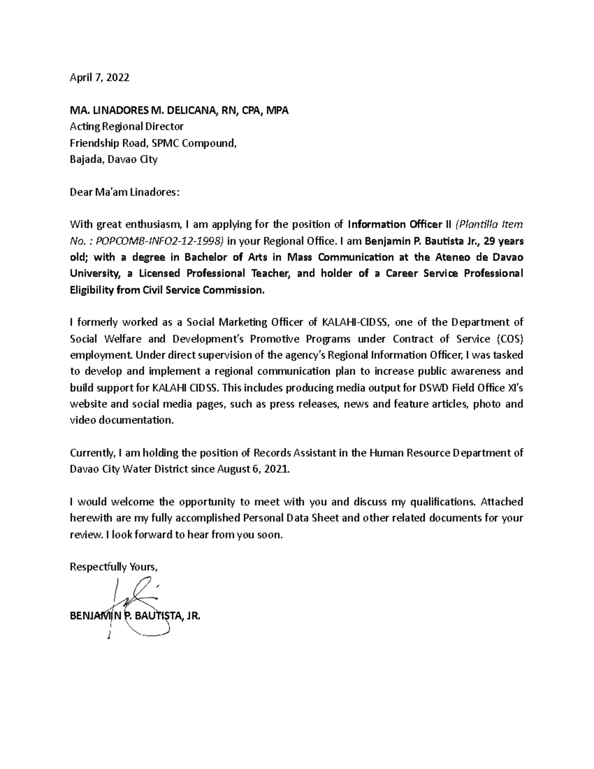 Application-Letter- Bautistapopcom - April 7, 2022 MA. LINADORES M ...