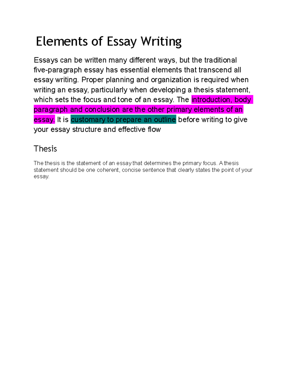 Elements of Essay Writing - English - GC University Lahore - Studocu