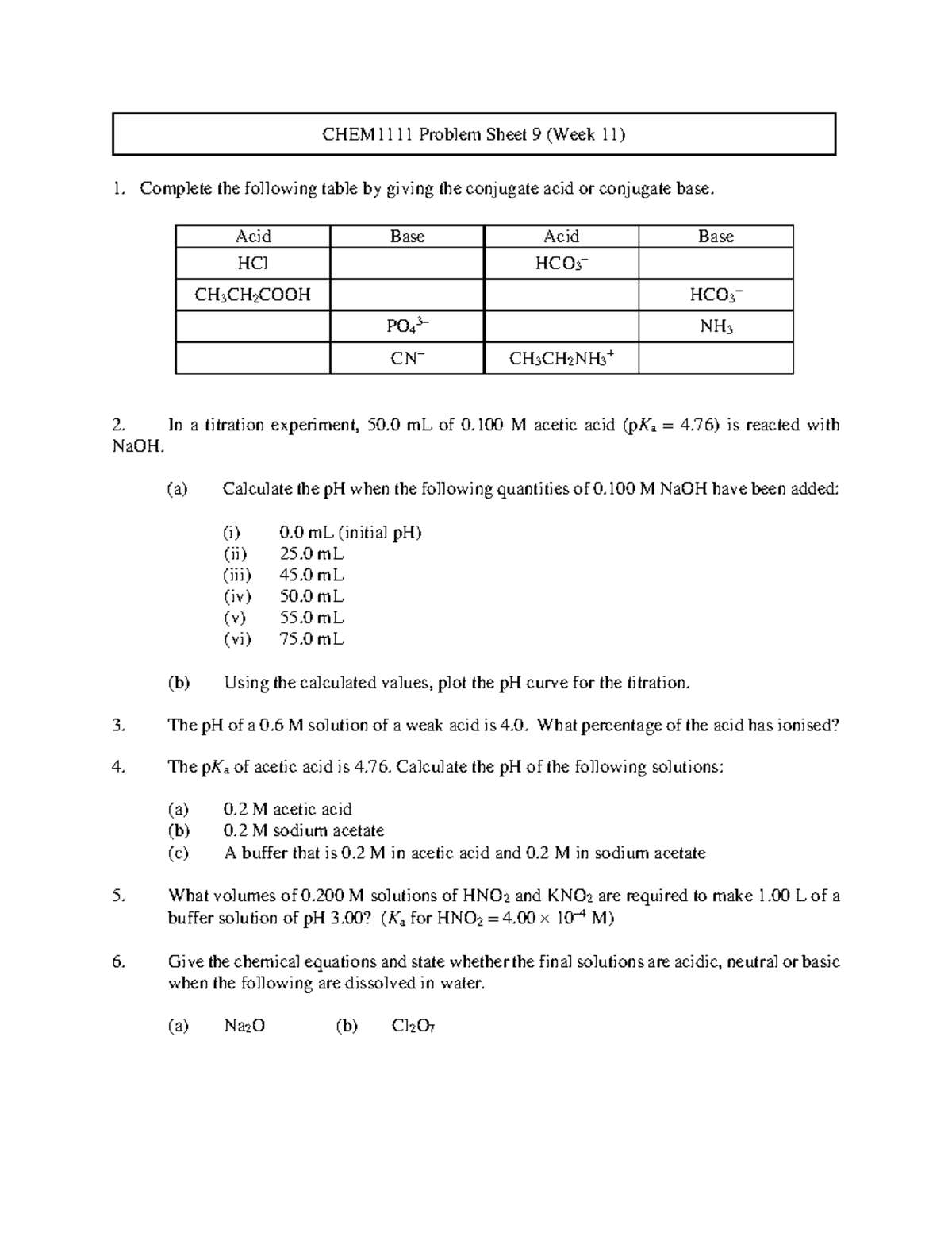 CHEM1111 Homework 11-1 - CHEM1111 Problem Sheet 9 (Week 11) Complete ...