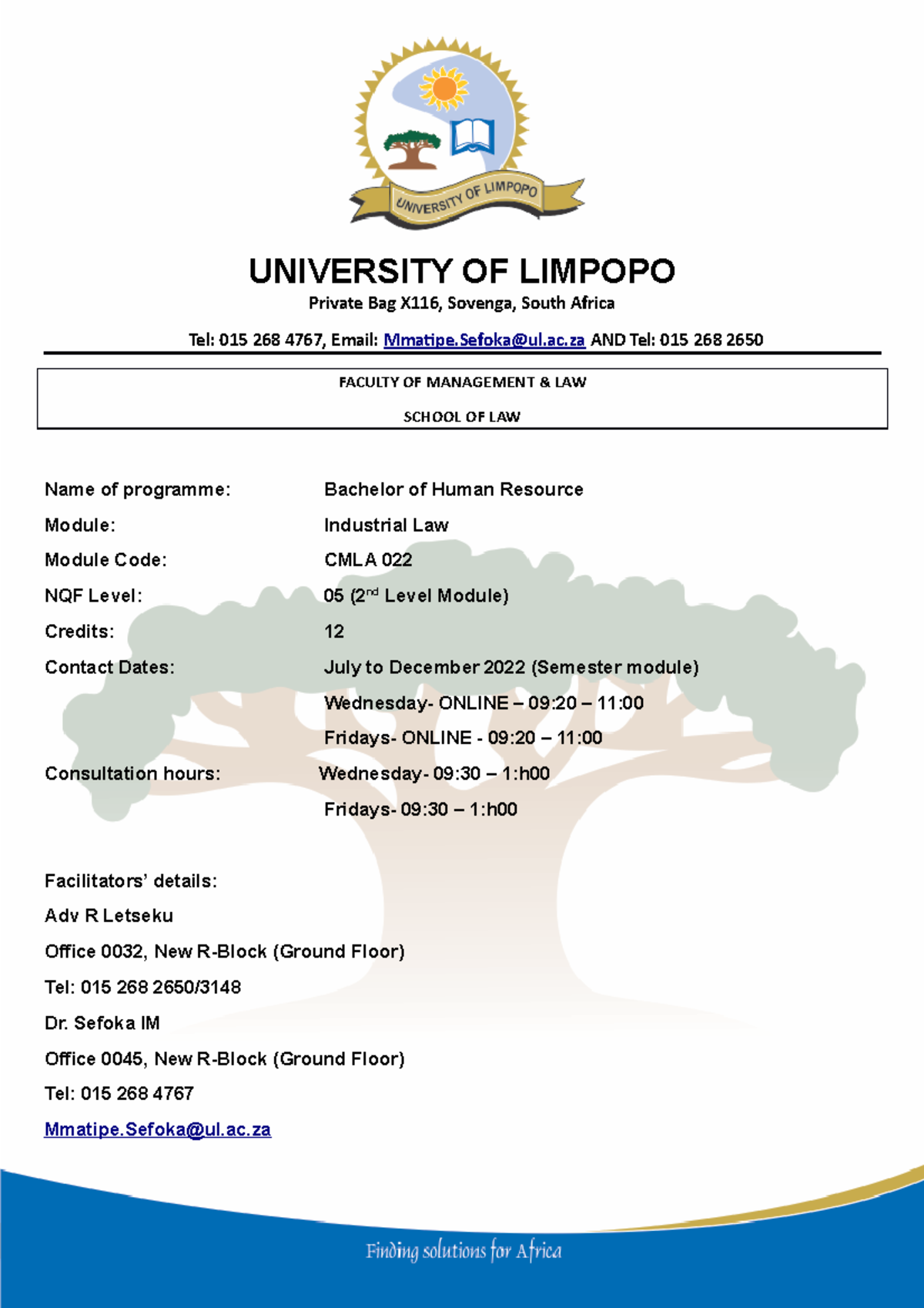 Module Outline - contains information about what materials needed for ...