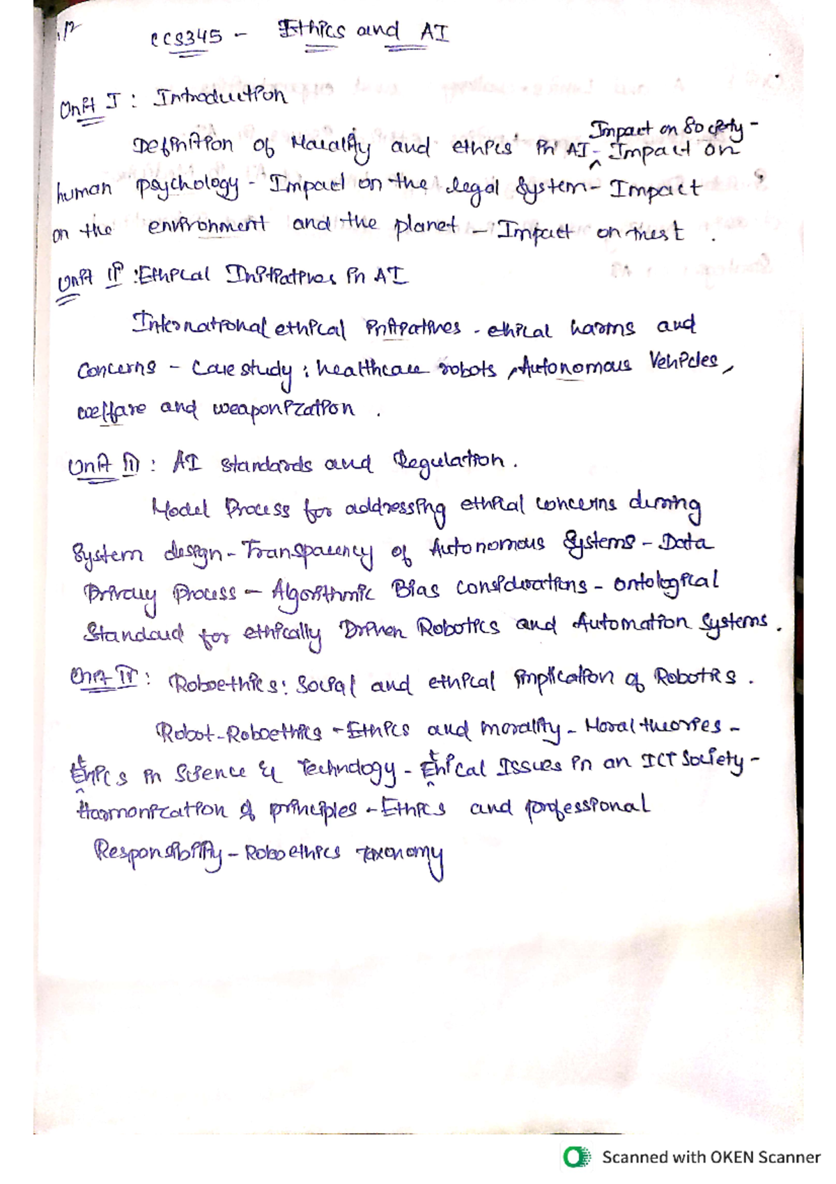 EA - ethicws and ai notes - CCS345 Ithics and AI Unit I: Introduction ...